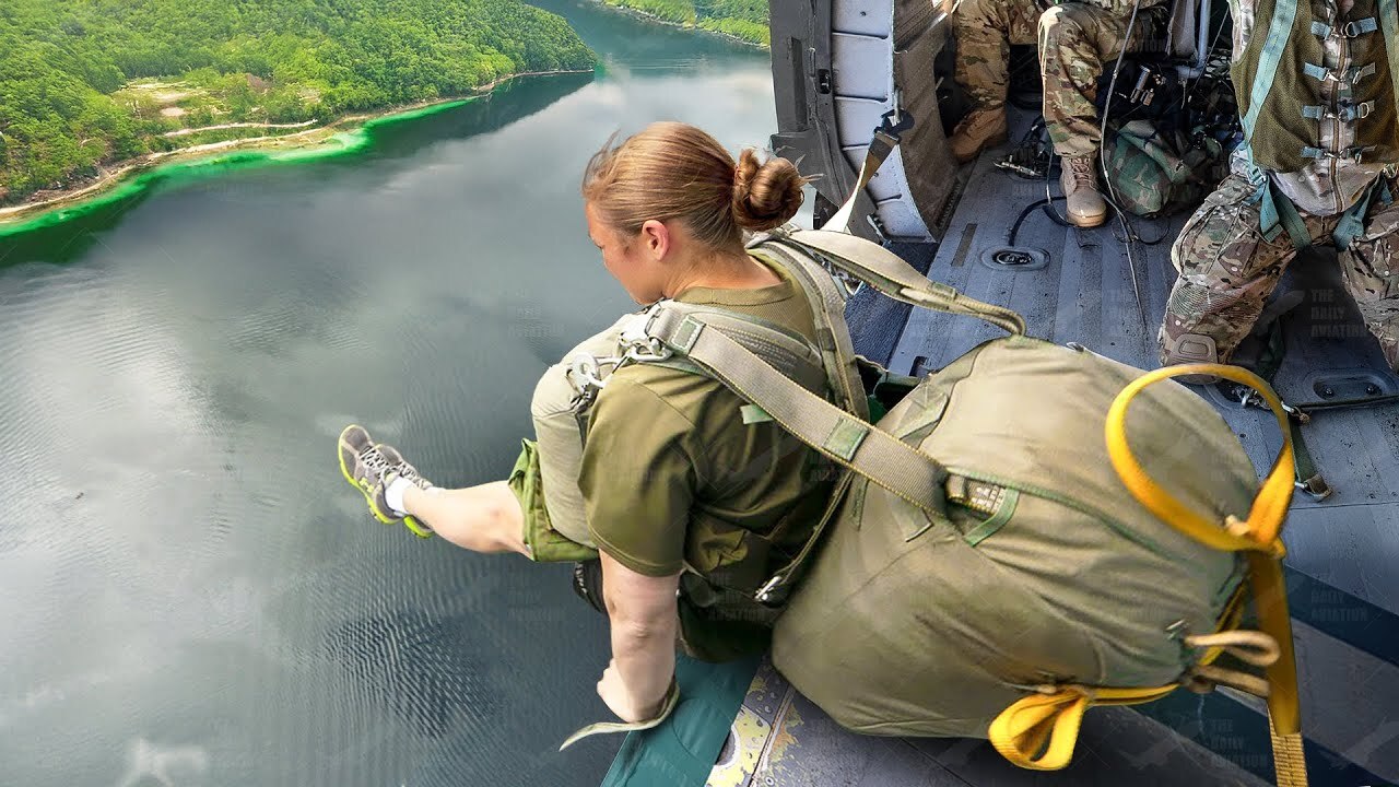 US paratroopers execute challenging jump from a helicopter in motion
