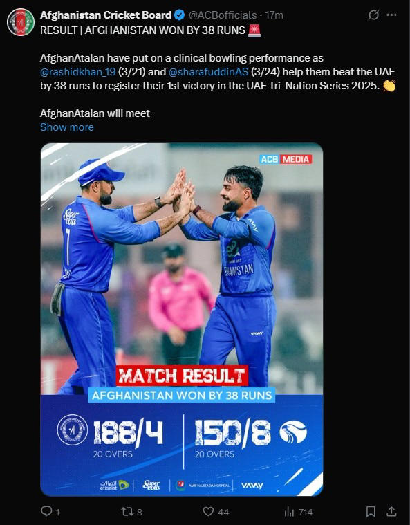Rashid Khan scripts history as Afghanistan hammer UAE for first win in ...
