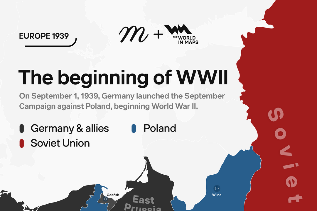 The beginning of World War II: Poland was invaded from the West and East