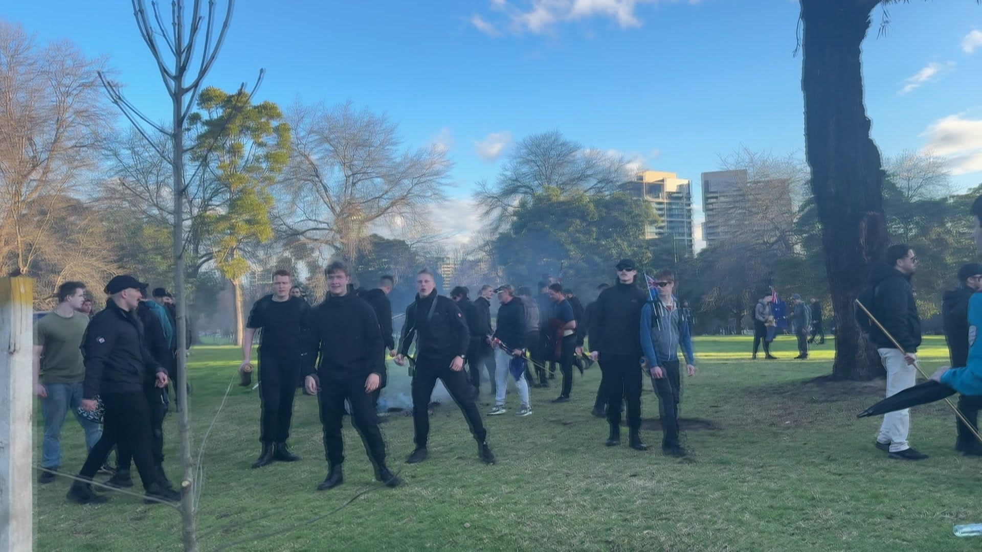 Seven men charged over Camp Sovereignty attack, Neo-Nazi leader held in ...