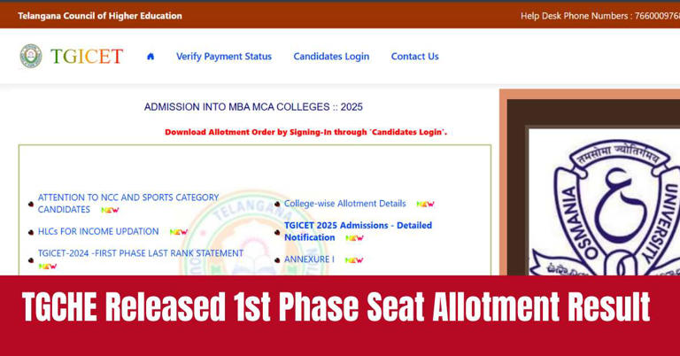 TS ICET 2025: TGCHE Released 1st Phase Seat Allotment Result at tgicet ...