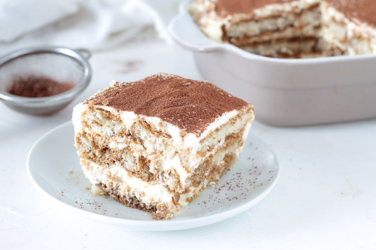 Tiramisu with whipped cream