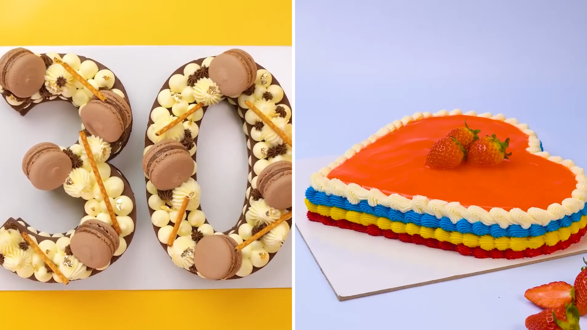 Number 30 Cake & Rainbow Heart Cake