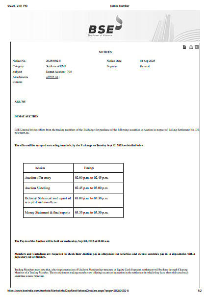 BSE Announces Demat Auction 705, Details & Timings For Trading Members