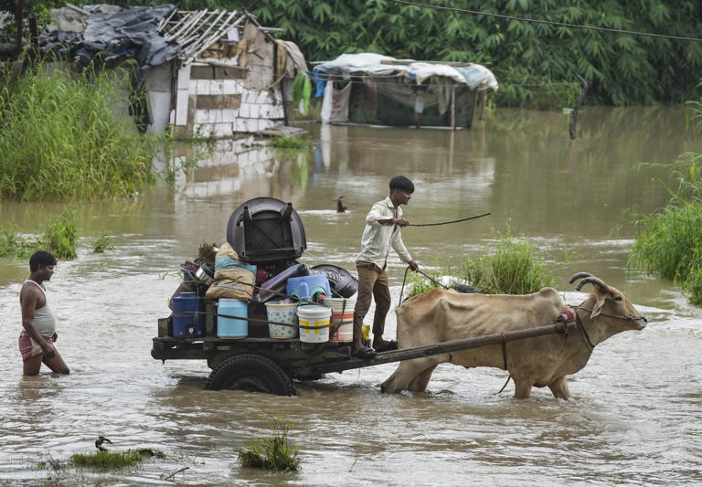 Cots float, families wade through water as Yamuna rises in Delhi
