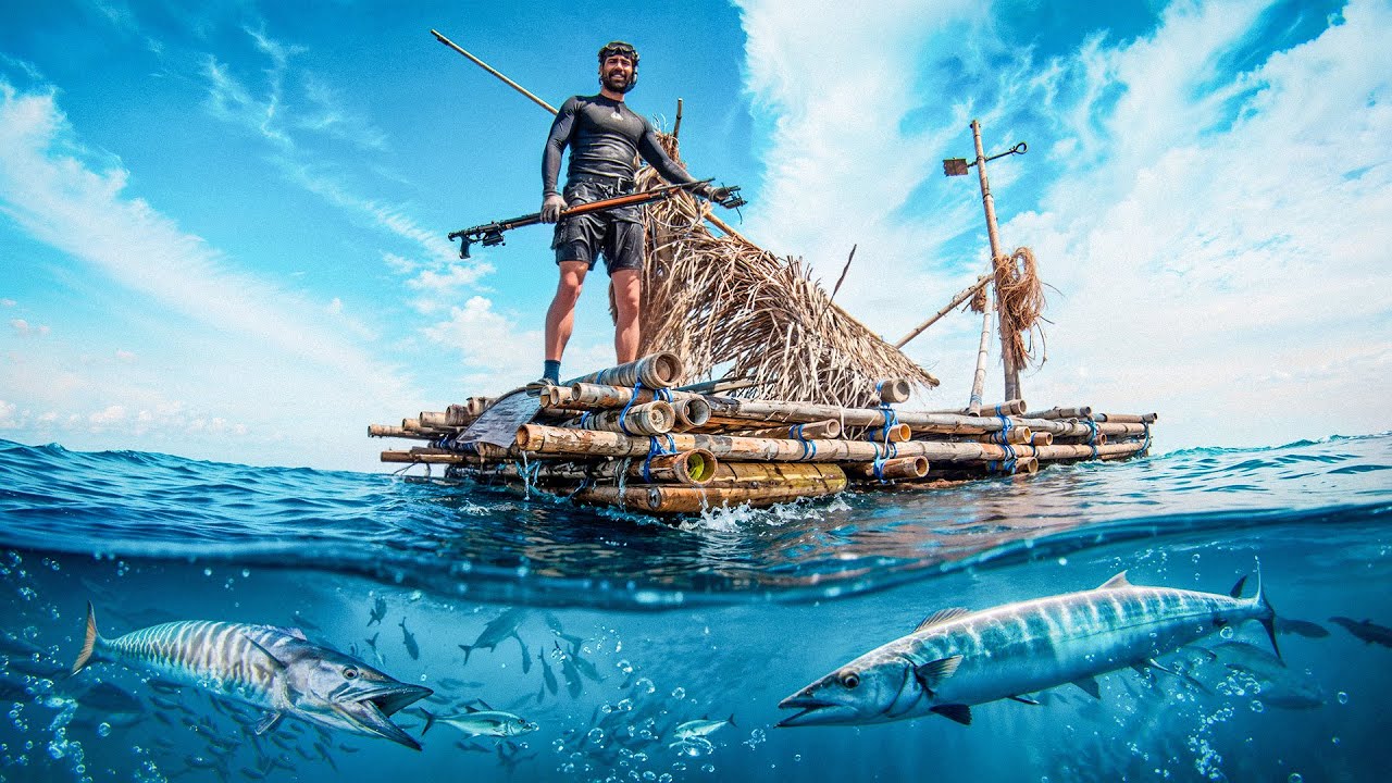 Spearfishing for Food on Bamboo Rafts (6000ft Deep Water)