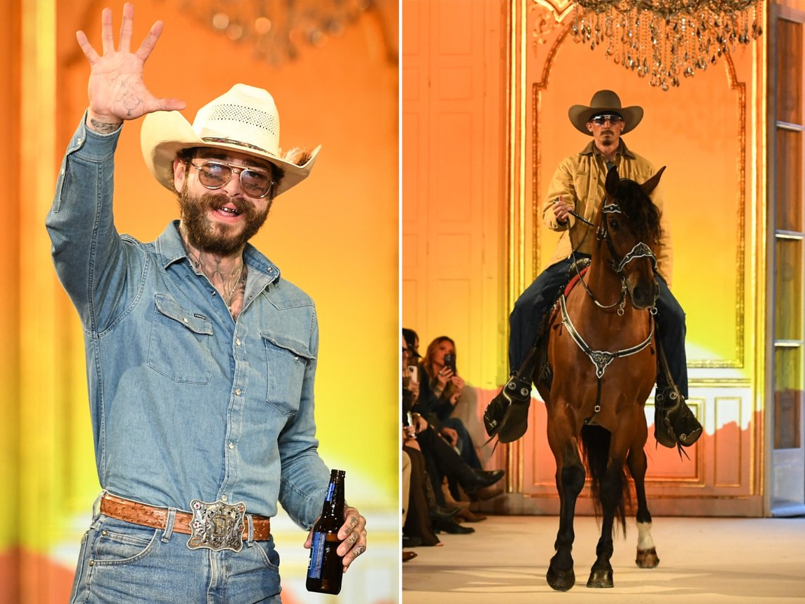 Post Malone presents his fashion collection in Paris - with horse