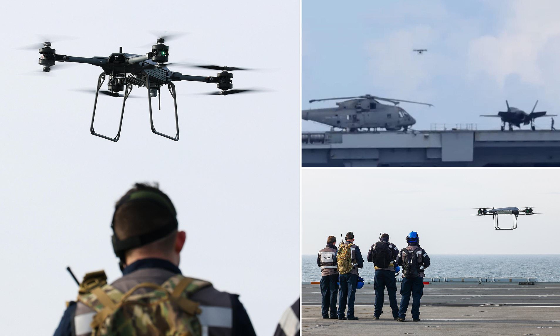 Moment Royal Navy drone flies delivers supplies between warships by air ...