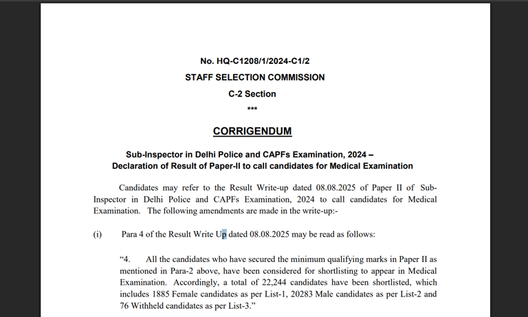 SSC SI Paper 2 revised results declared at ssc.gov.in: Check direct ...