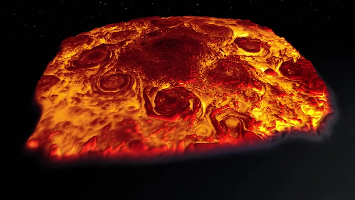 Jupiter's Massive North Pole Cyclones Seen In 3D Infrared View