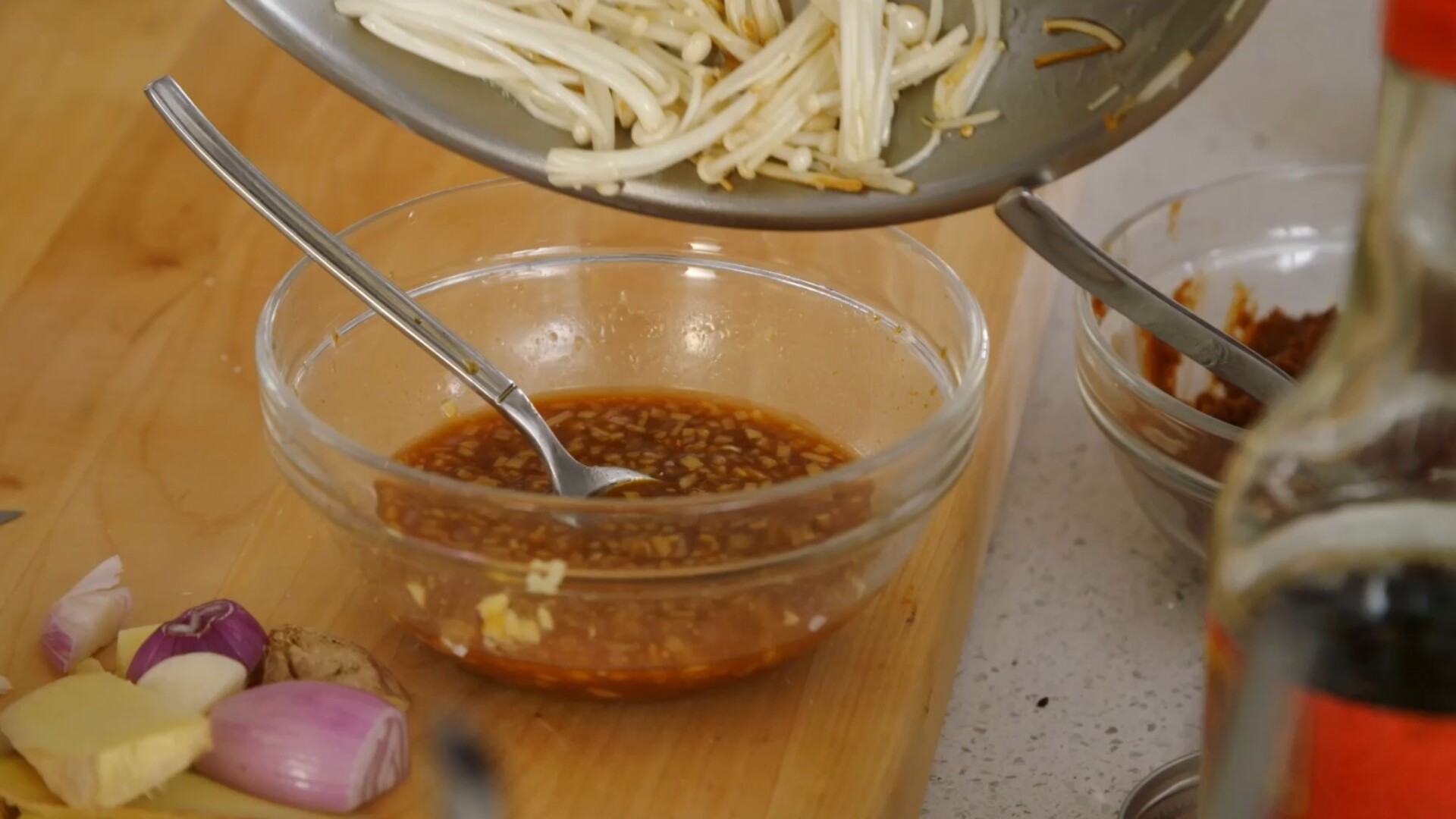 Bold miso vinaigrette with enoki mushrooms
