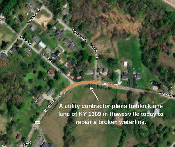 Utility provider to block one lane of KY 1389 in Hawesville