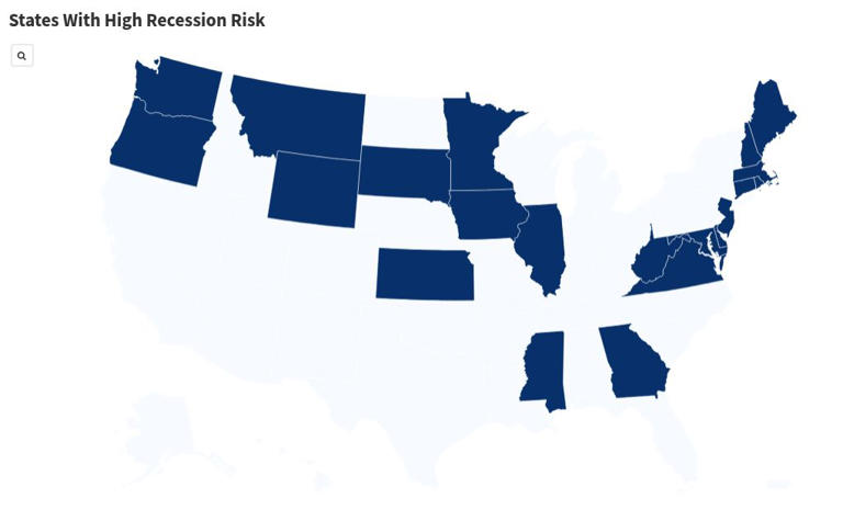 Map shows states with high recession risk, according to Moody's economist