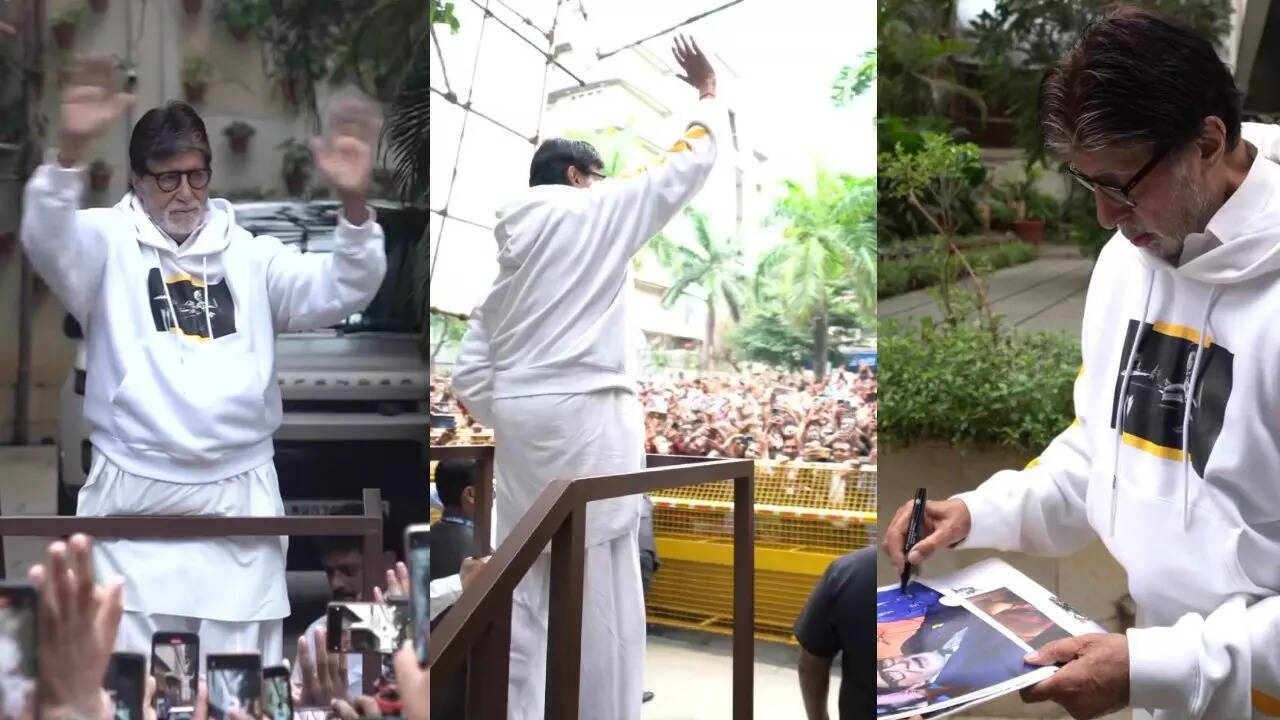 Amitabh Bachchan greets fans outside Jalsa, waves, signs autographs ...