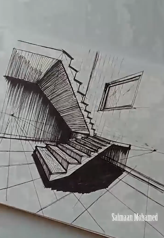 How to Draw a Staircase in Perspective | Architectural Drawing
