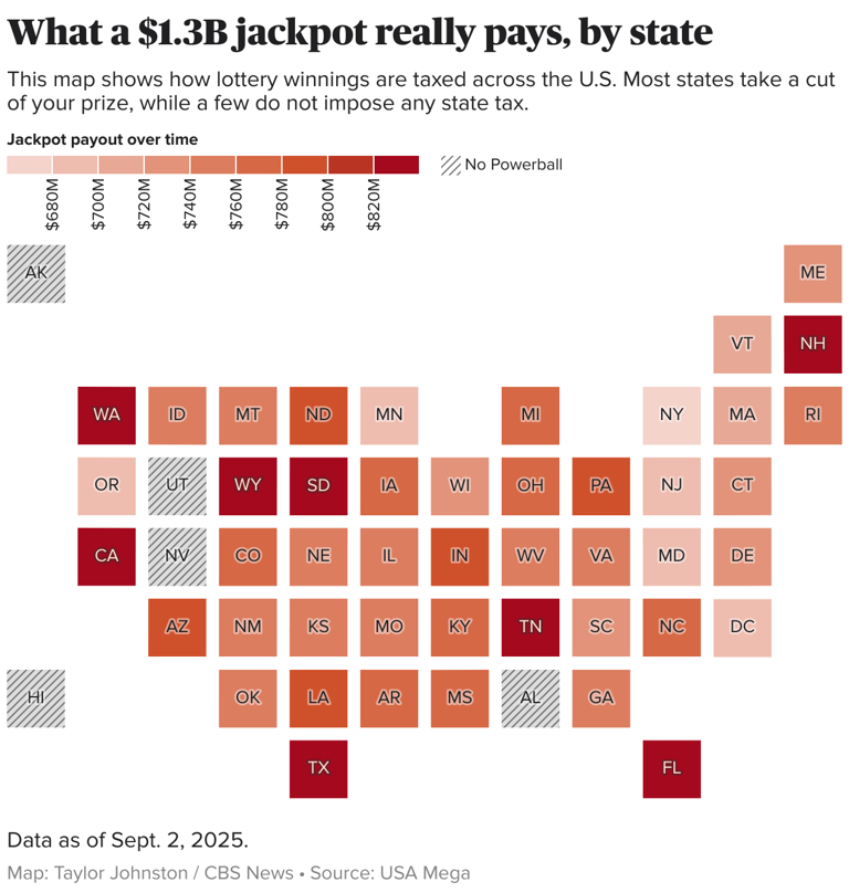 Powerball jackpot data shows where winners could take home the most ...