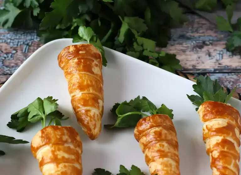 Carrot shaped croissant cones : a cute easter appetizer with goat ...