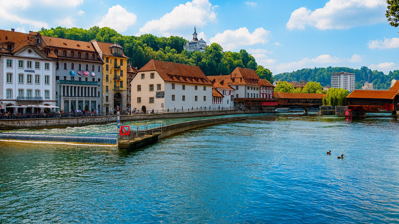 Tour a pé por Lucerna – Lago Lucerna e Centro Histórico da Suíça em 4K