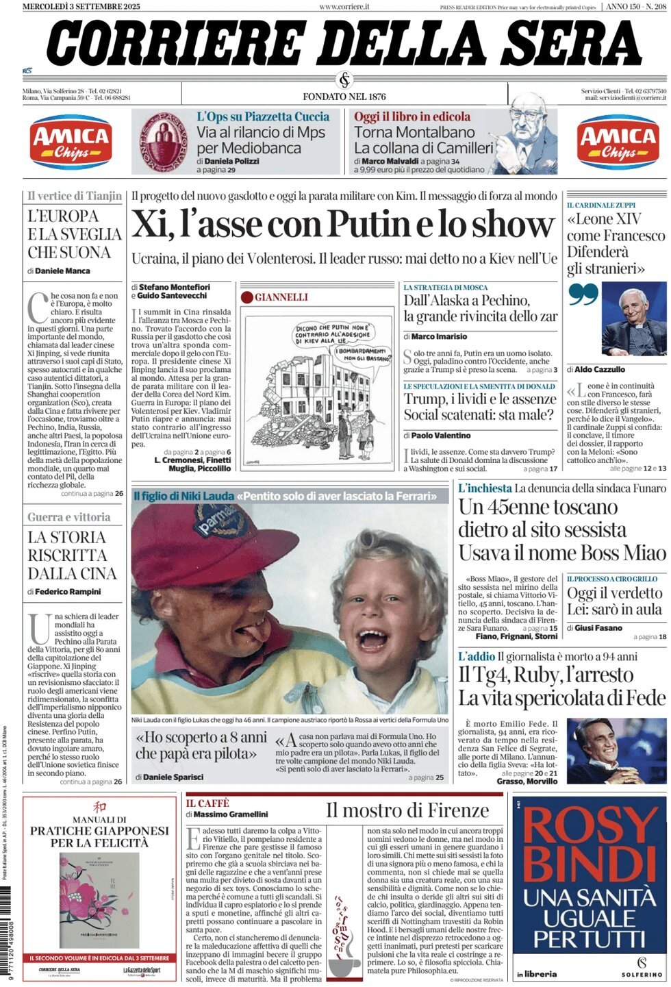 Fotorassegna stampa, le prime pagine dei quotidiani di mercoledì 3 ...