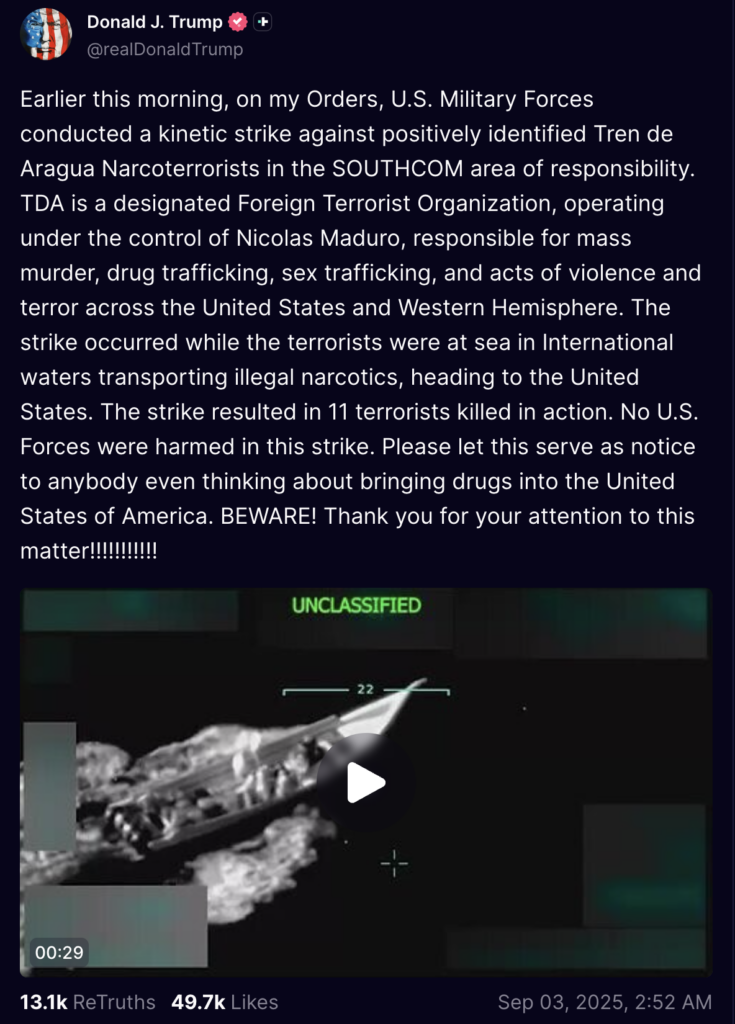 Trump Shares Video Of 'Kinetic Strike' That Kills 11 Suspected ...