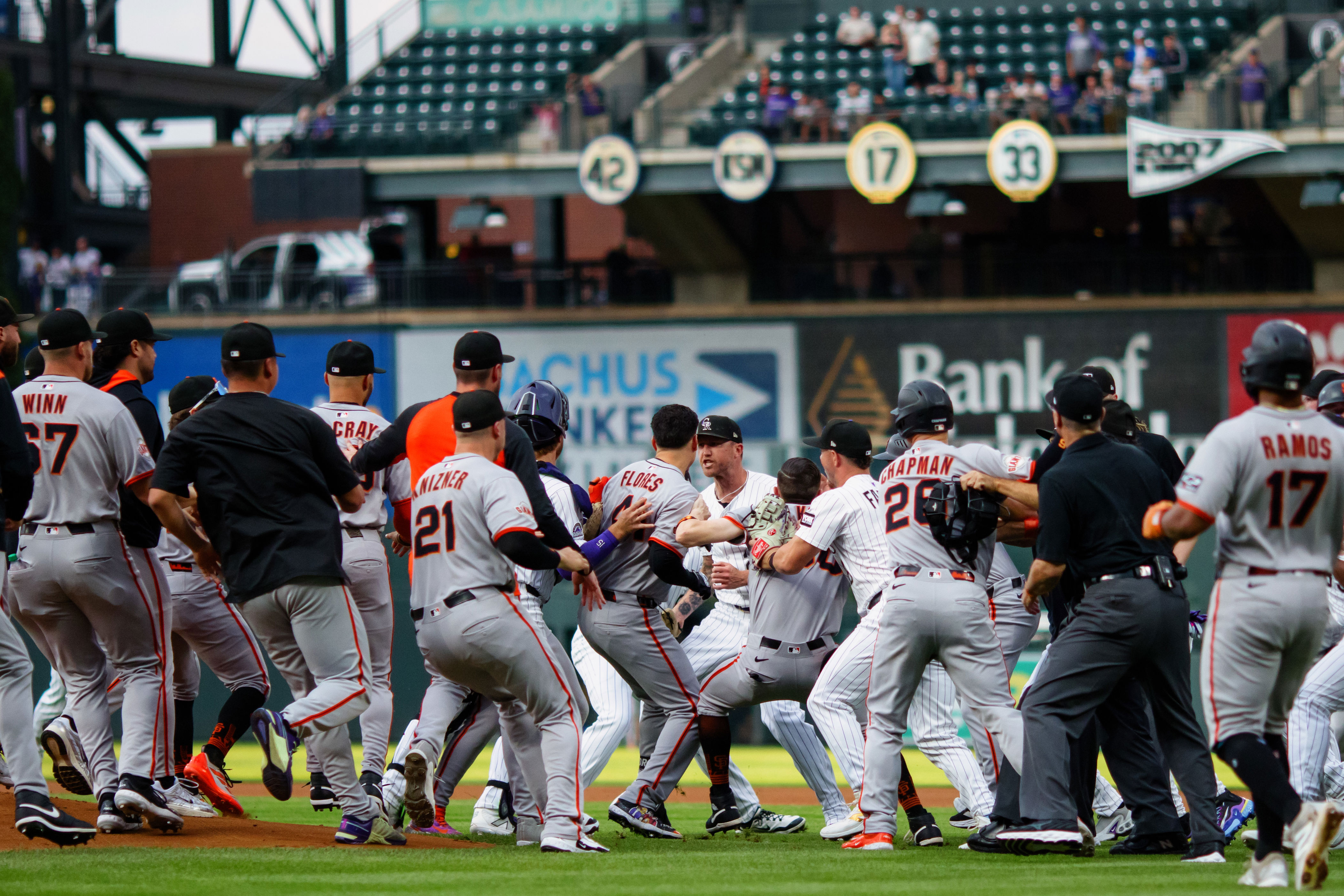 Giants survive bench-clearing ‘brawl,’ ejections in 7-4 win