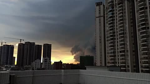 China: Massive Dark Cloud Engulfs City Skyline in Zhanjiang