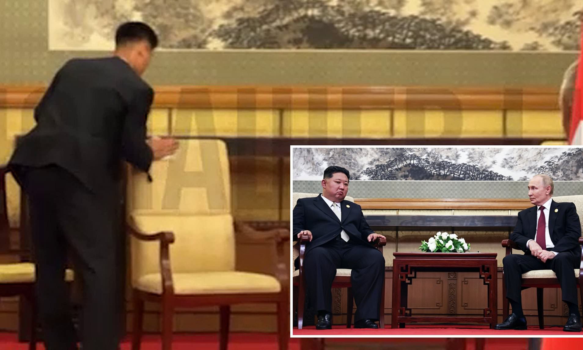Moment North Koreans 'remove all traces of Kim Jong Un's DNA' from meeting room where he met Putin