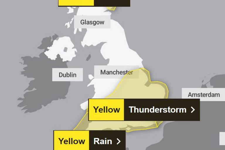 Met Office issues thunderstorm alert for seven UK areas as 'lightning ...