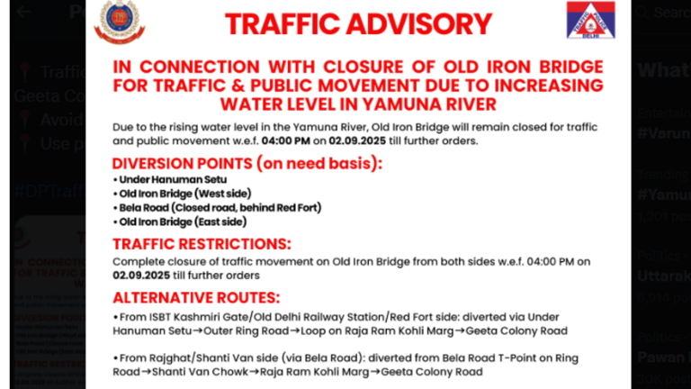 Delhi traffic advisory: Old Iron Bridge closed amid Yamuna flood threat ...