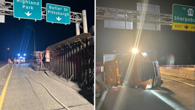 Overturned tractor-trailer shuts down 62nd Street Bridge