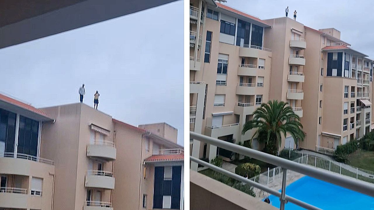 Extreme sports athlete does insane jump from roof into pool