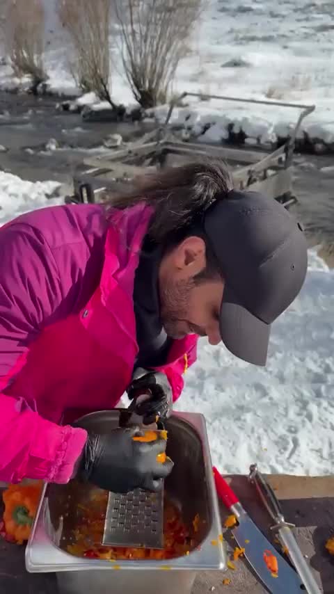 Cooking swordfish by the snowy river 🐋🐳🐬🐟🐠🦈