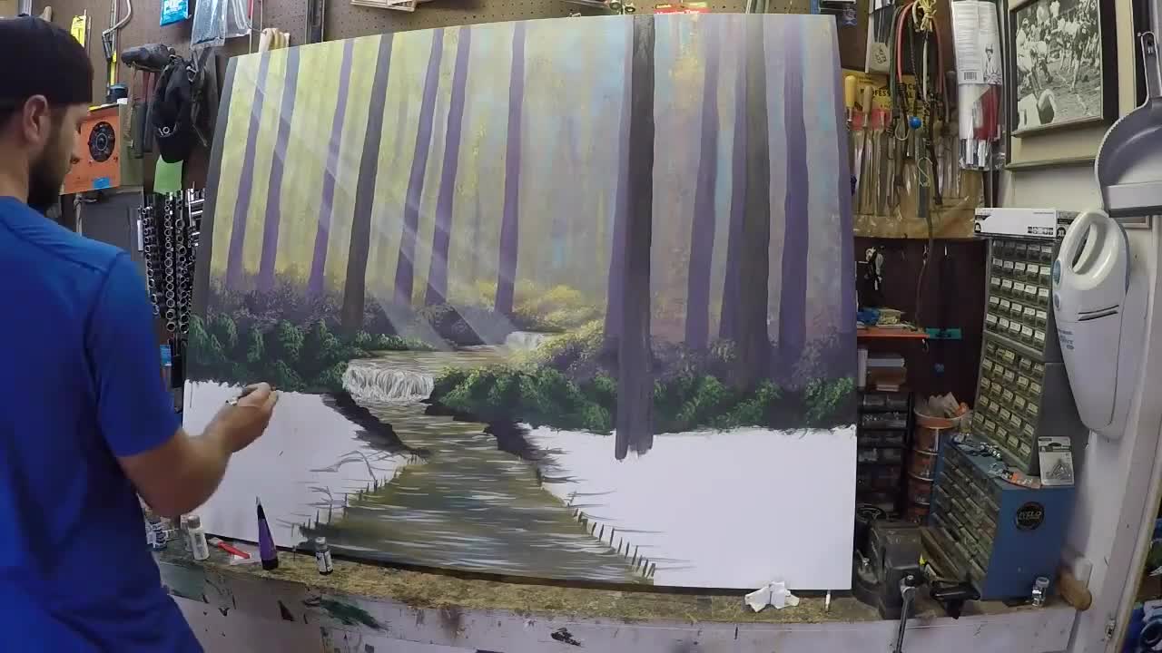 Acrylic forest painting – time-lapse step by step