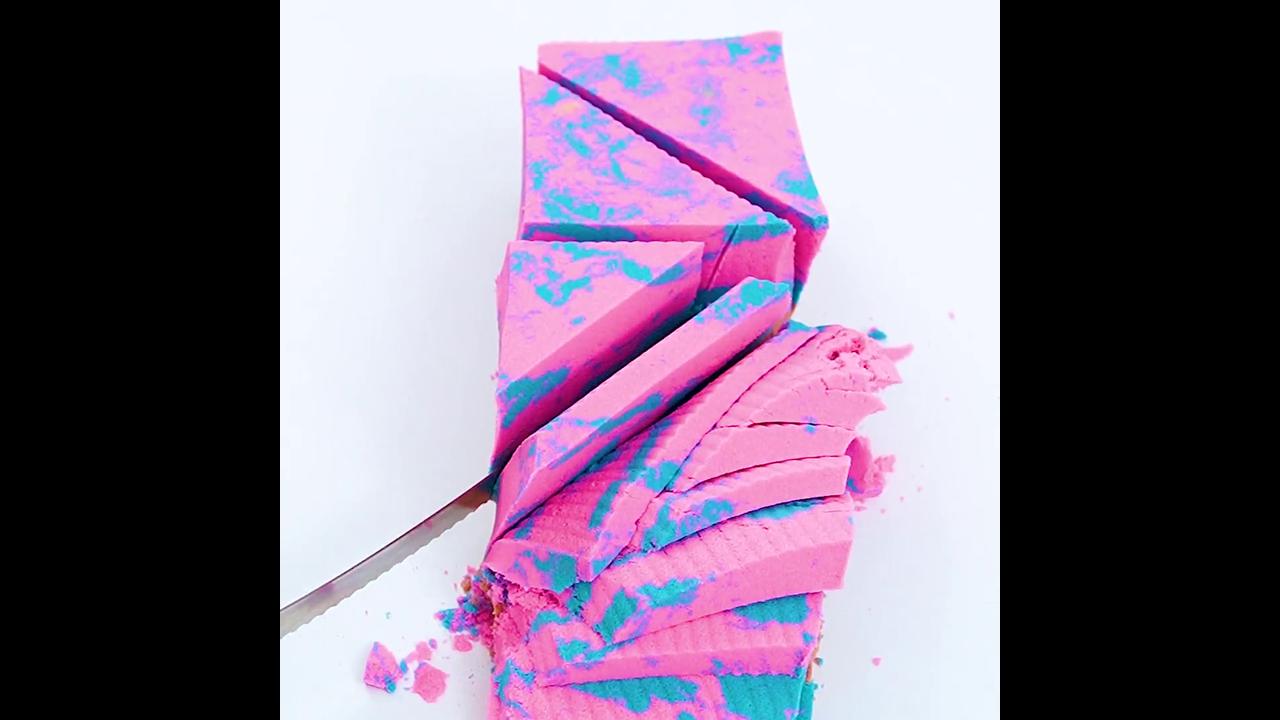 Satisfyingly Cutting Mixed Pink And Blue Sand