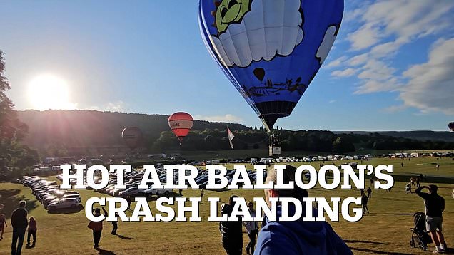 Hot air balloon collides with a tree and parked car in crash landing