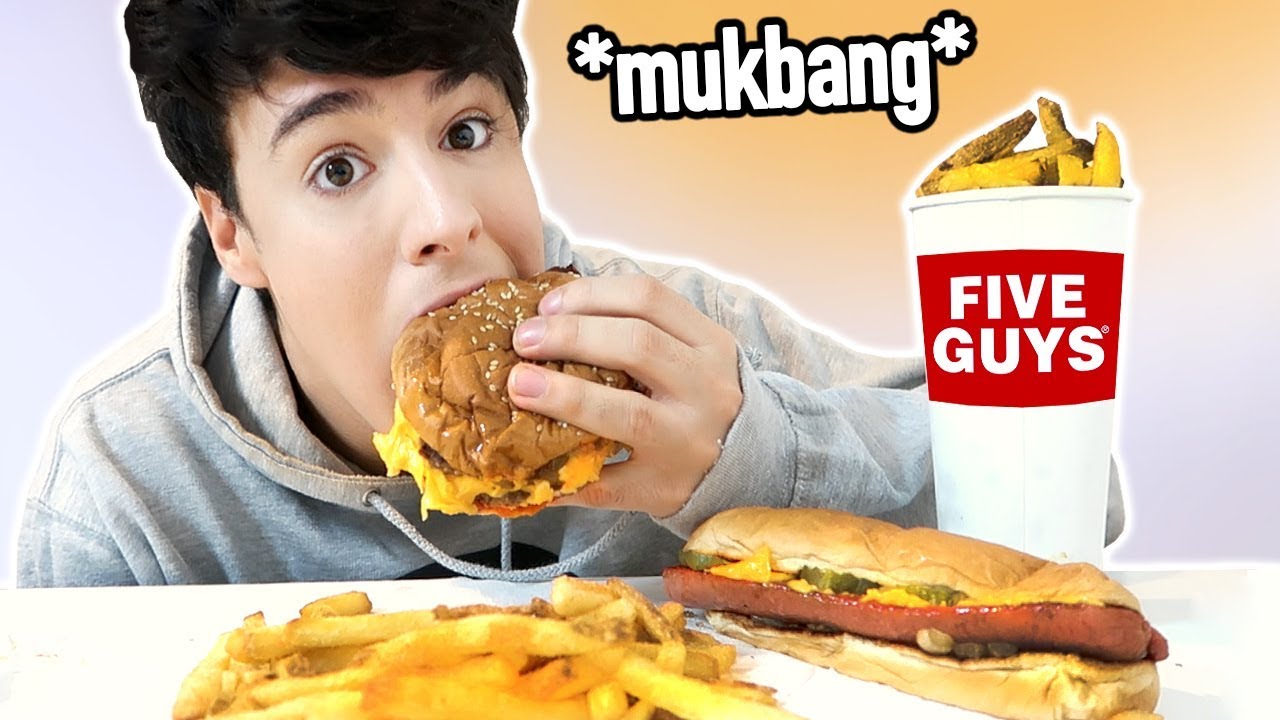 Huge Five Guys Burger, Hot Dog & Fries Mukbang