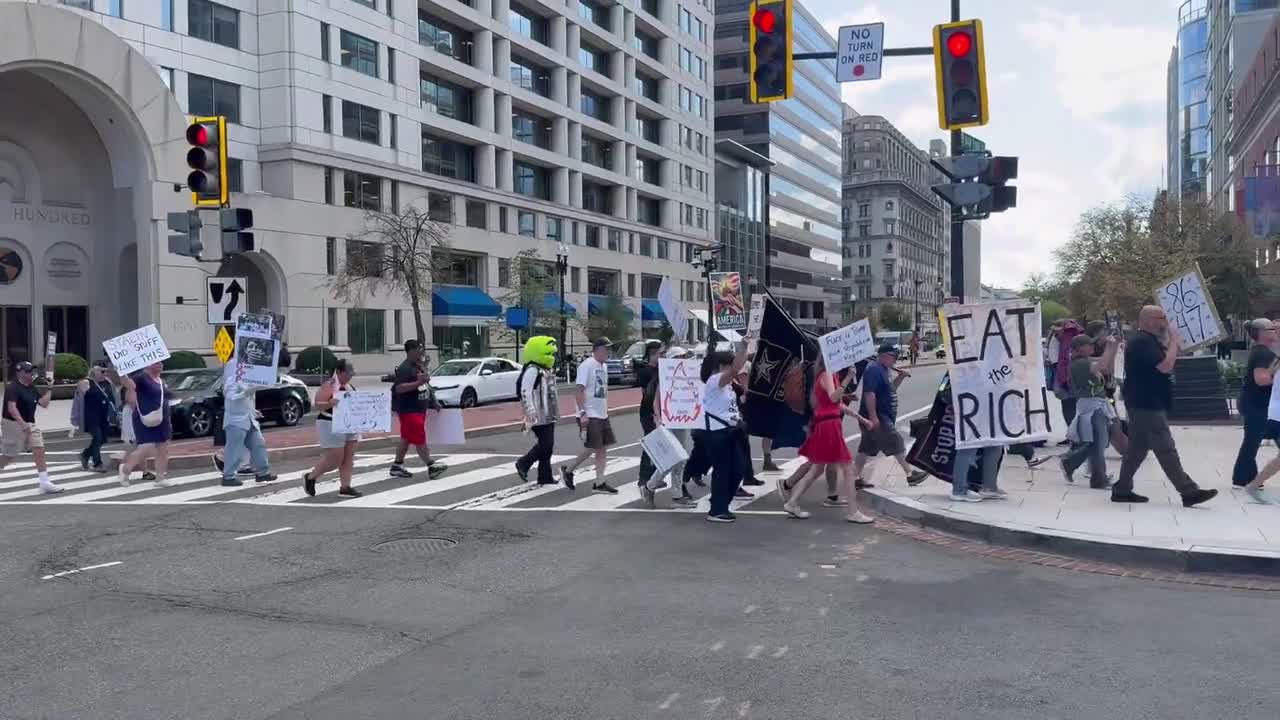 Protest march for worker rights and social justice in Washington DC, USA