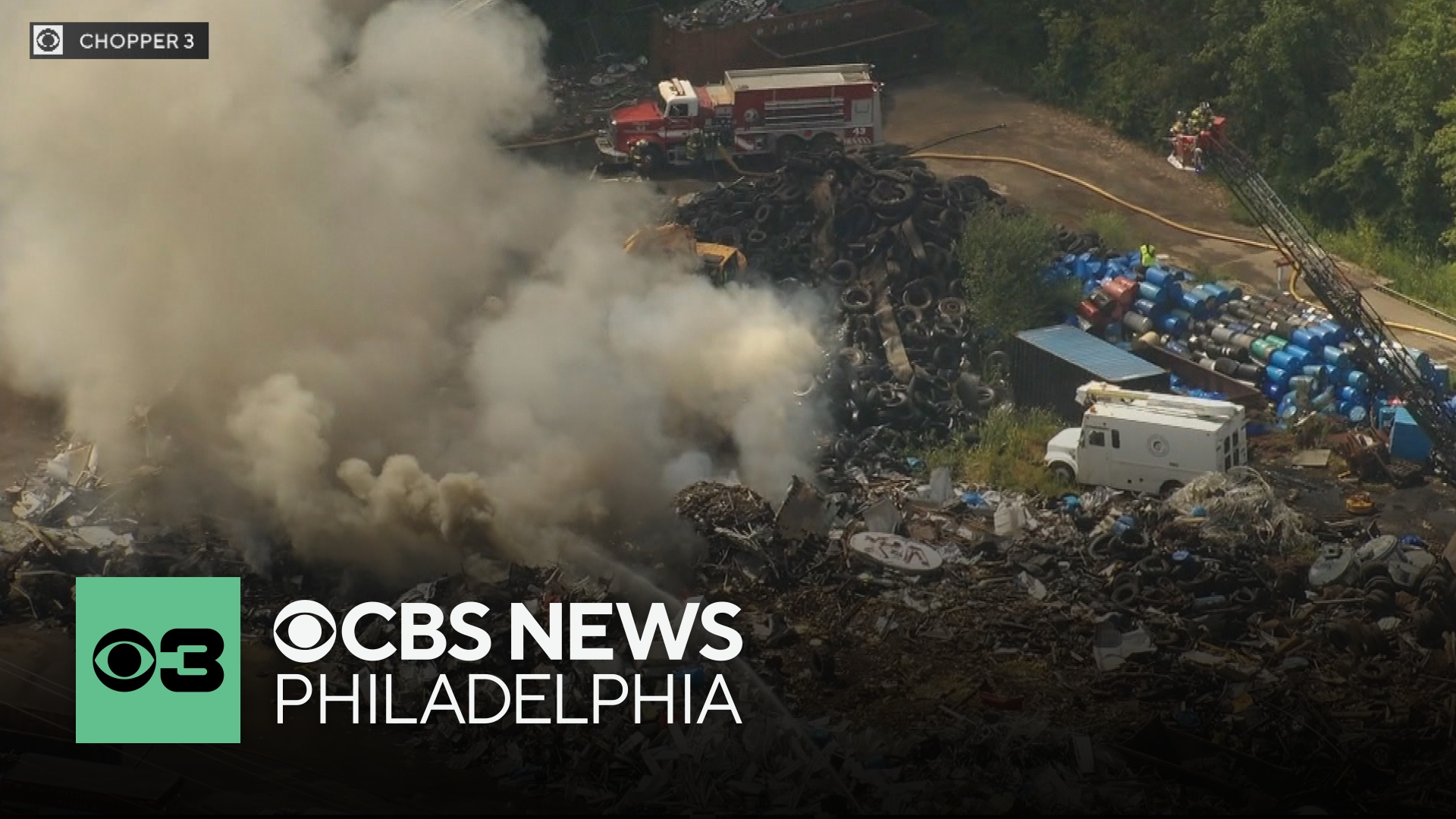 Fire tears through junkyard in Bucks County