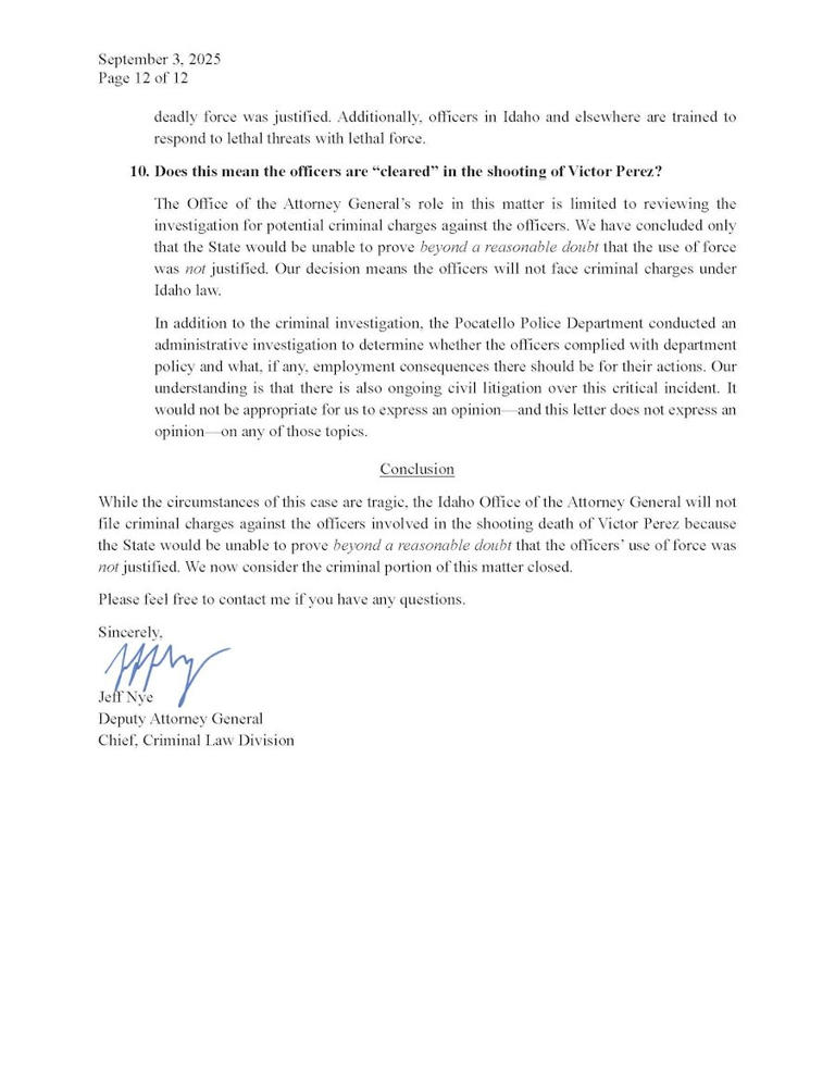 READ: Attorney General letter announcing no charges in Victor Perez ...