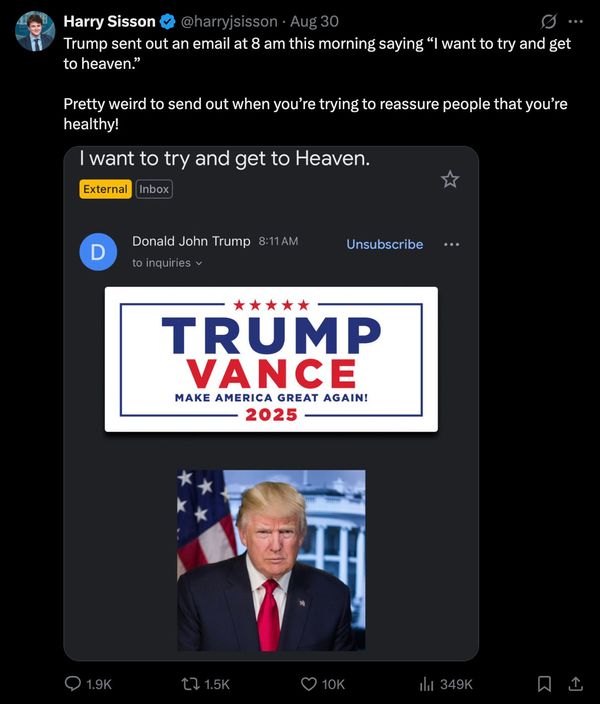Trump email asked for donations so he could 'get to heaven'