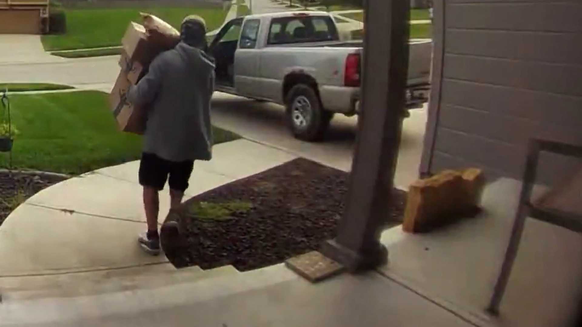 Suspect caught on video allegedly stealing Amazon packages in Elkhorn