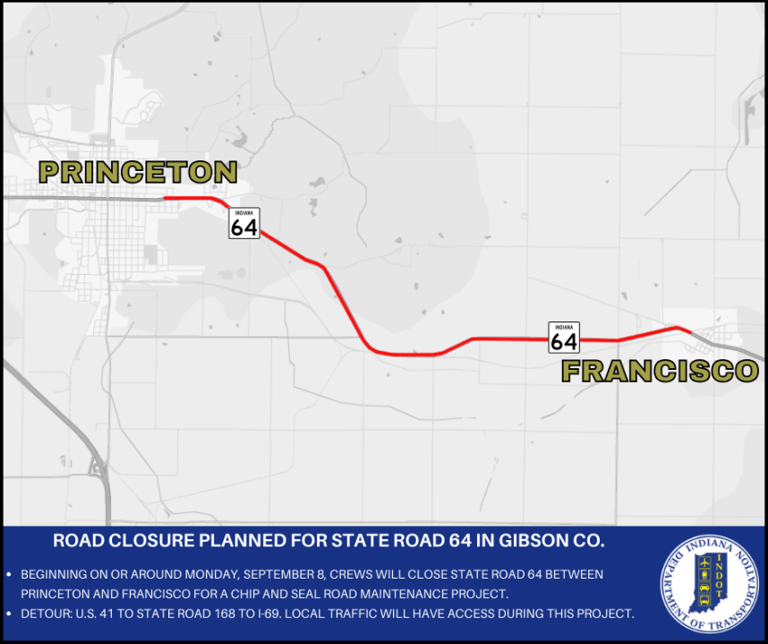 Road closure planned for State Road 64 in Gibson County