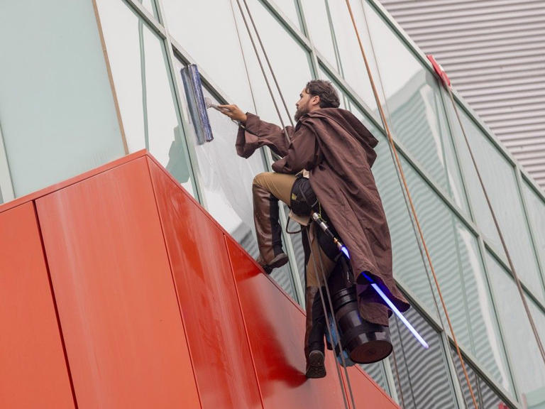 Superhero window washers descend on Alberta Children's Hospital