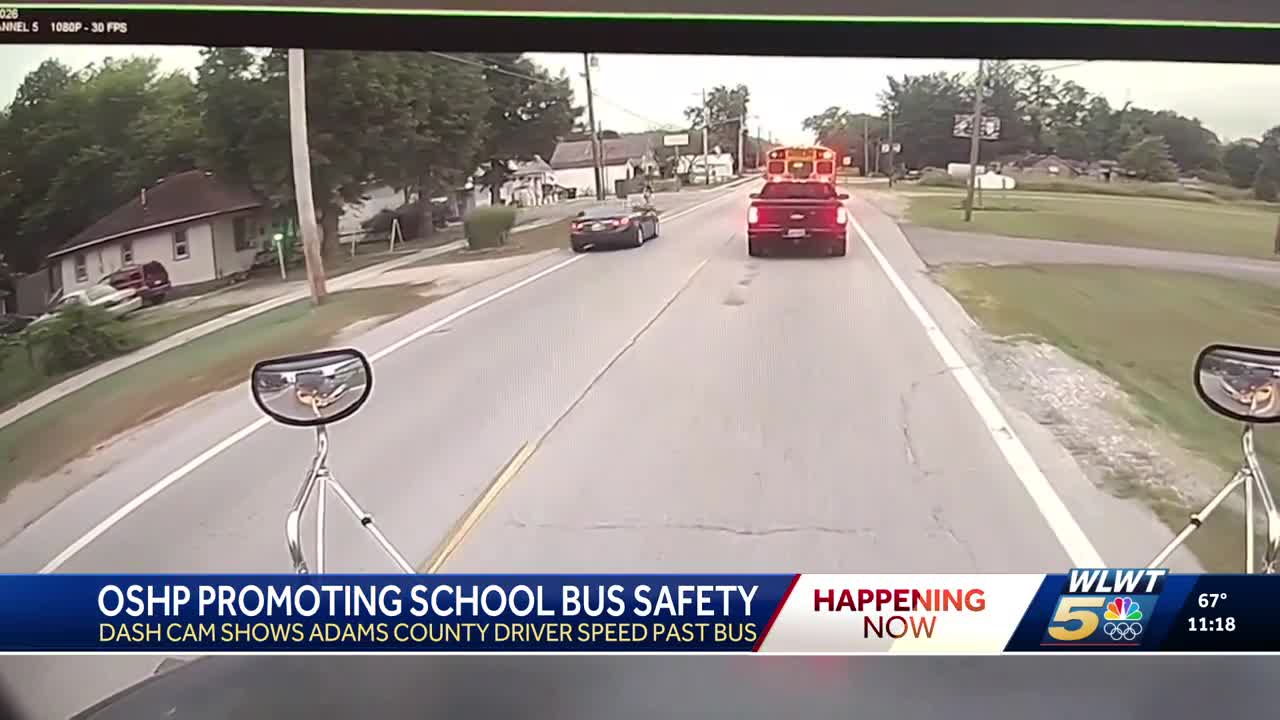 Ohio State Highway Patrol shares video of car speeding past school bus