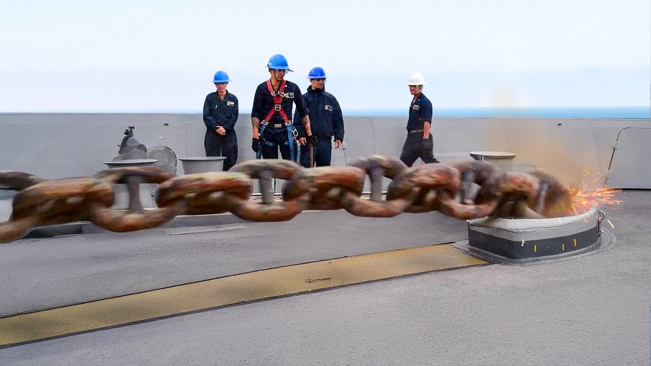 The intricate procedure of deploying large anchors in the US Navy