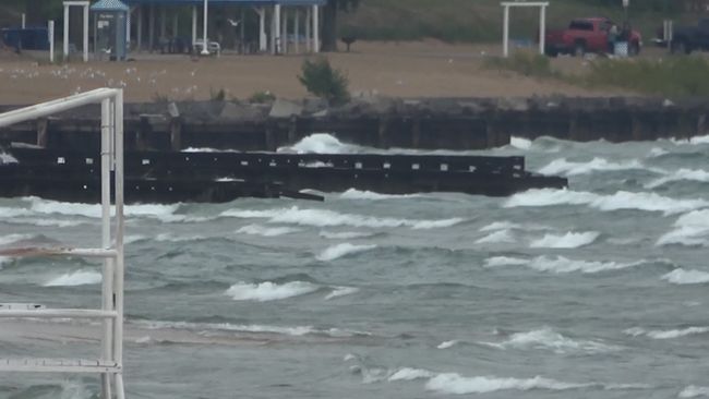 Waves Batter Lake Michigan Shore Amid Cold Front