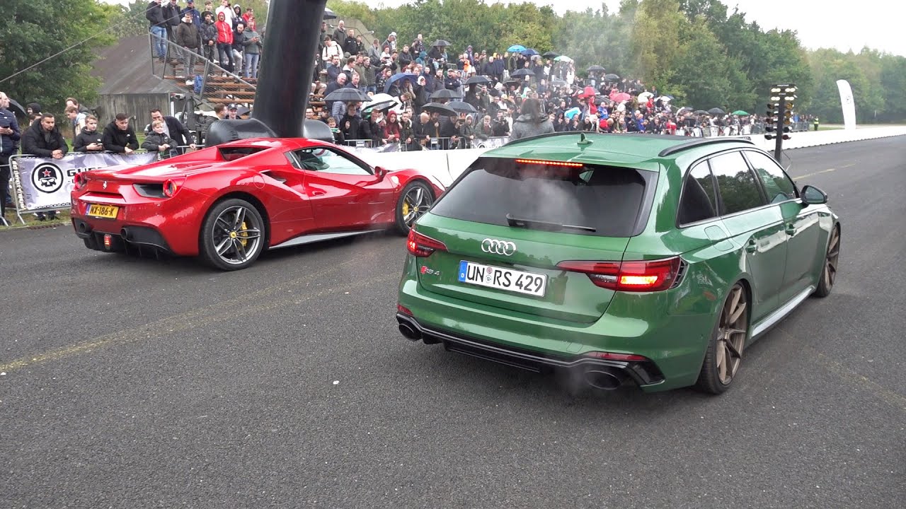 734 pk Audi RS4 B9 versus Ferrari 488 Spider