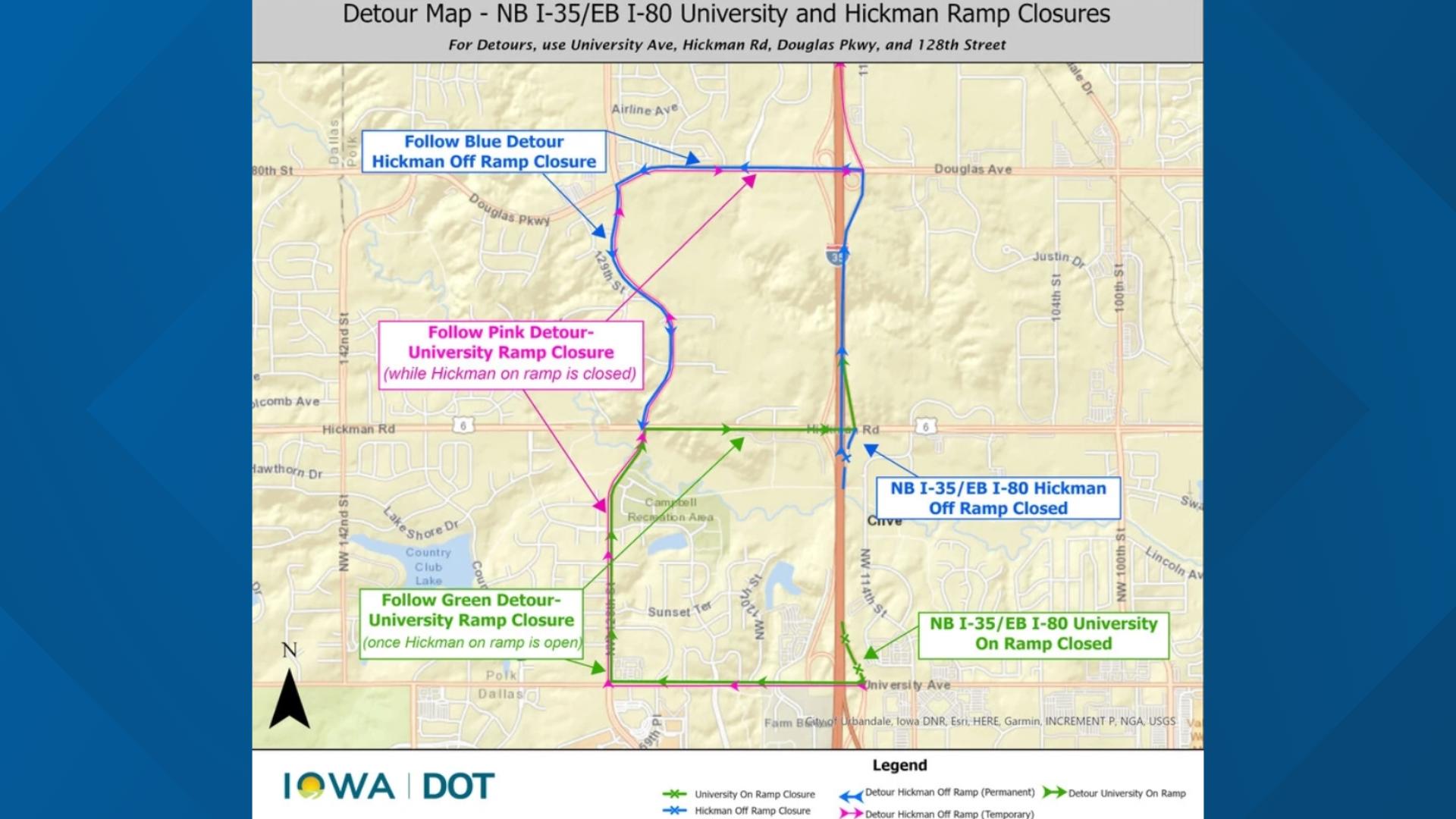 Some northbound ramps on Interstate 80/35 closed through December