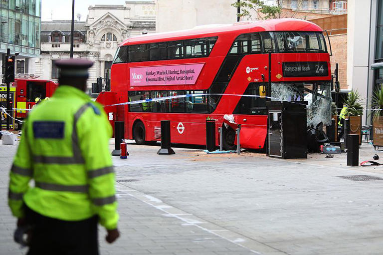 Several people injured after bus crashes into pedestrians in central London