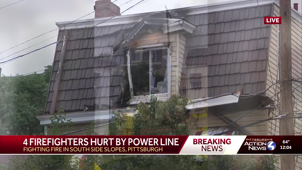 Ladder hits powerline in Pittsburgh, sending 4 firefighters to hospital